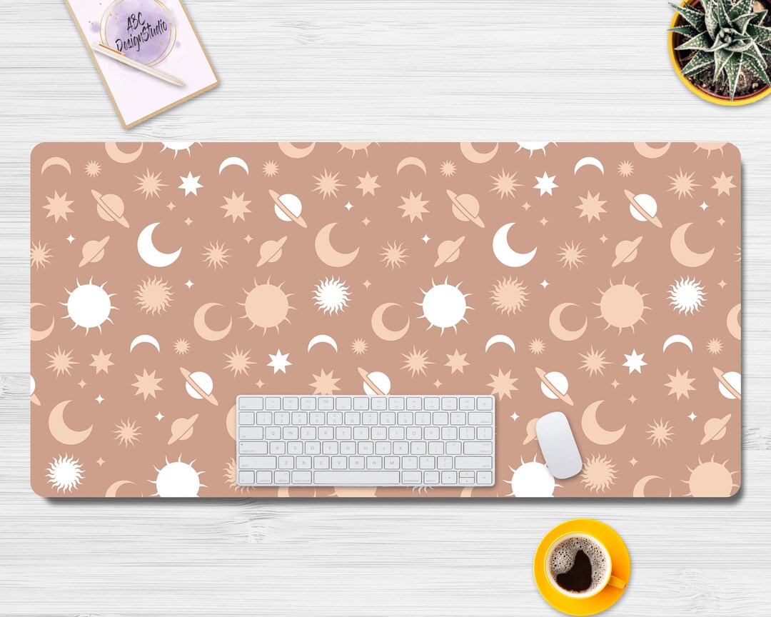Boho Planet Pattern Desk Mat, Aesthetic Desk Decor, Pastel Desk ...