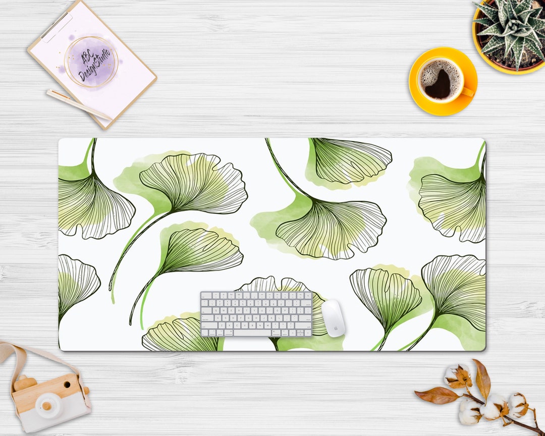 Desk Mat Cute Green, Hand Drawn Watercolor Green Cute Leaves Desk Mat ...