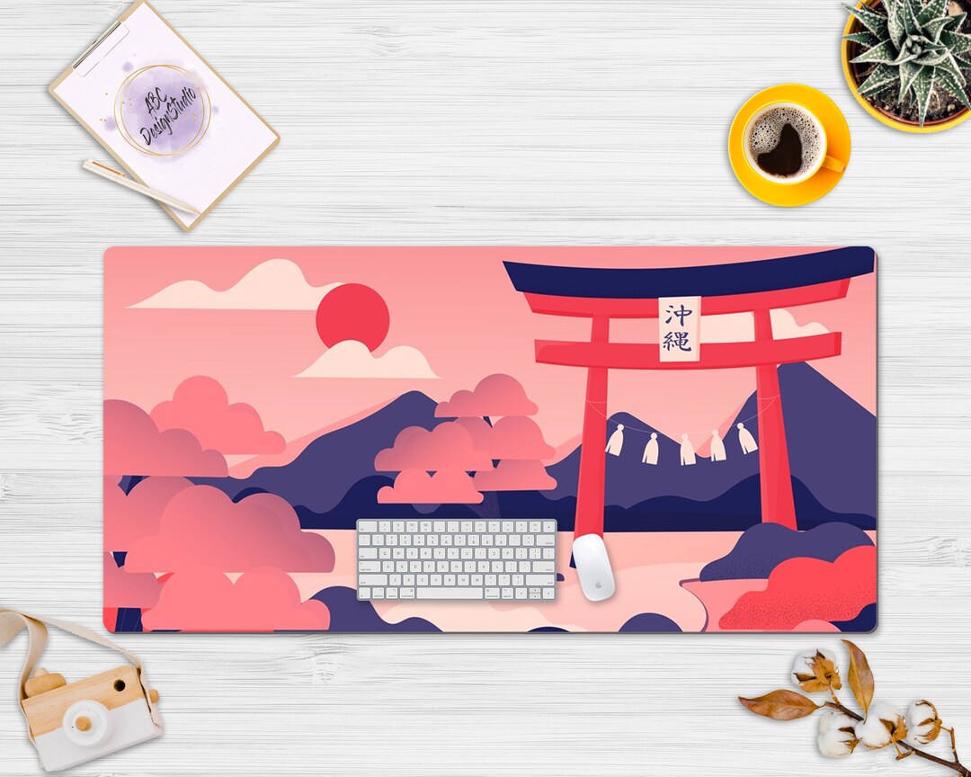 Japanese Torii Gate and Mountains Desk Mat, Extra Large Desk Mat ...