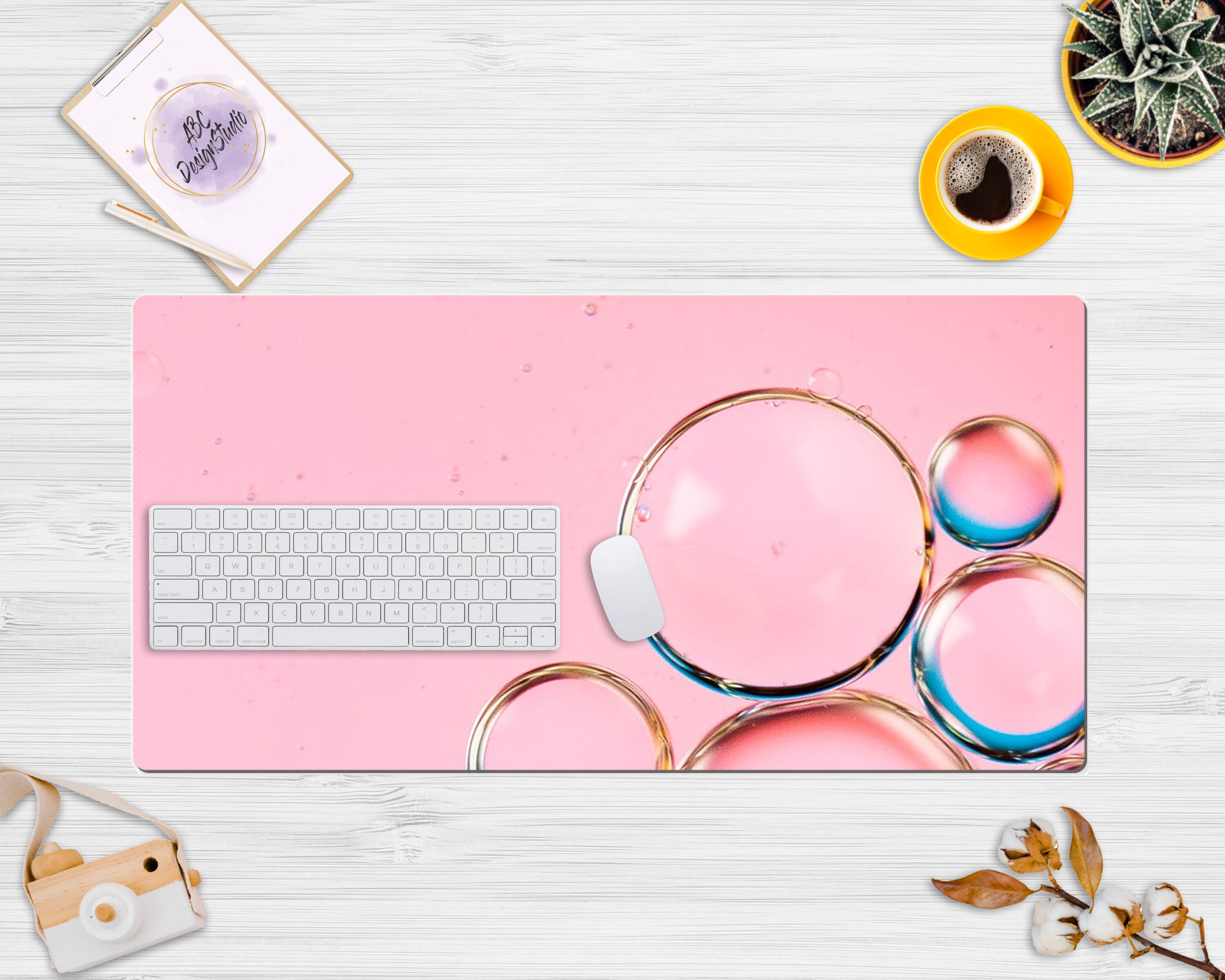 Pink Desk Mat Oily Bubbles Pink Cute Desk Pad Extra Large | Etsy