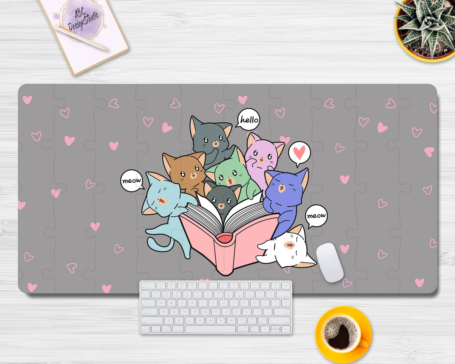 Kawaii Cats Desk Mat Cute Desk Mat Cute Japanese Cats Desk | Etsy
