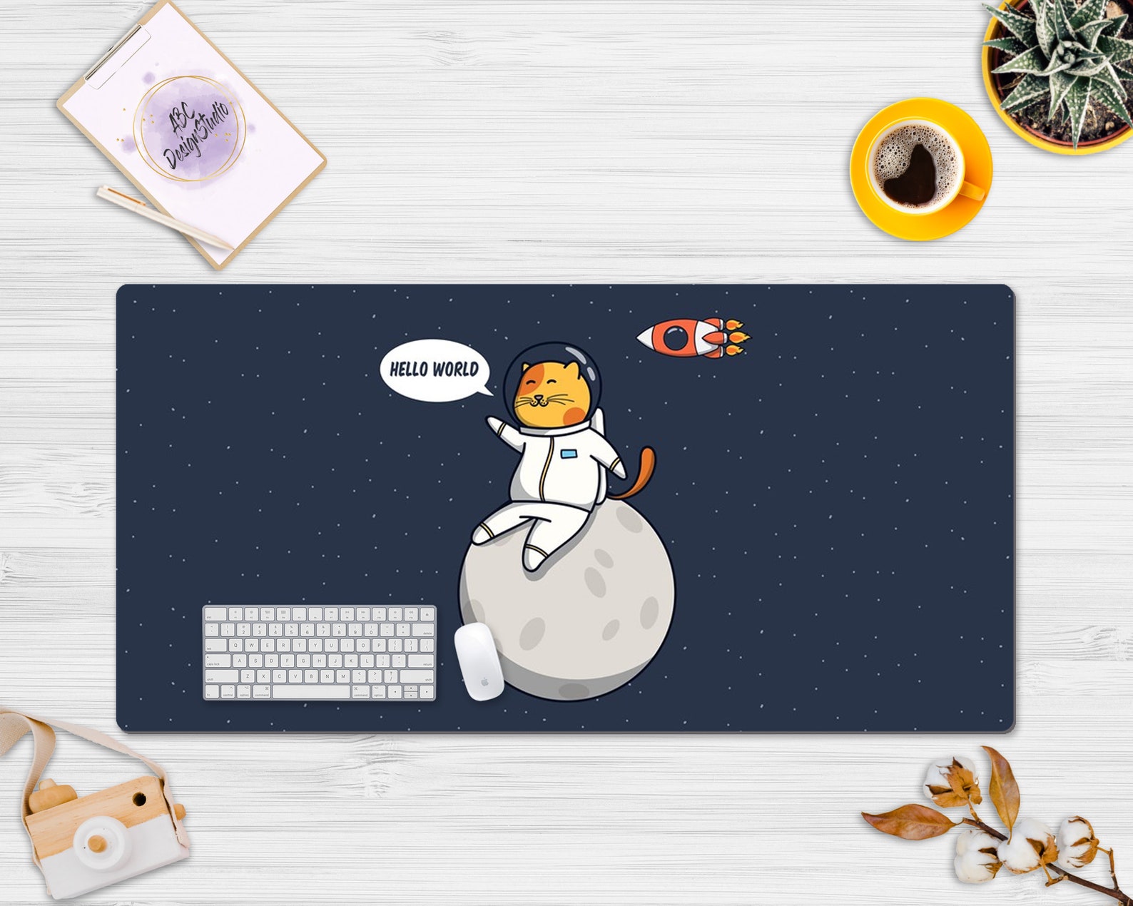 Funny Cat Astronaut Sit on the Moon Desk Mat Cute Desk Pad - Etsy