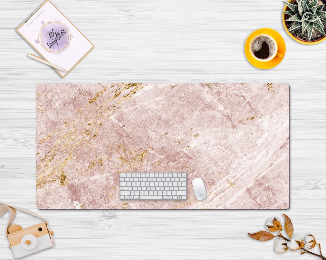Pink Marble With Gold Desk Mat, Marble Desk Pad, Desk Mat Marble Pink ...
