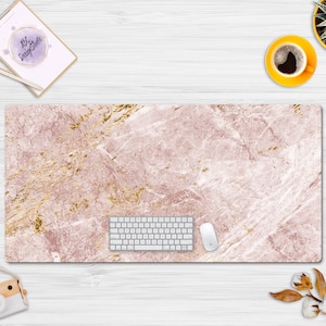 Pink Marble With Gold Desk Mat, Marble Desk Pad, Desk Mat Marble Pink ...