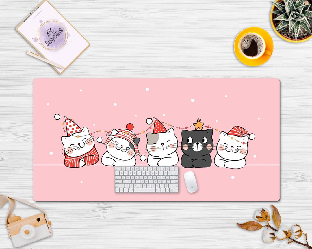 Party Cats Cute Pink Desk Mat, Cute Desk Pad, Extra Large Desk Mat ...
