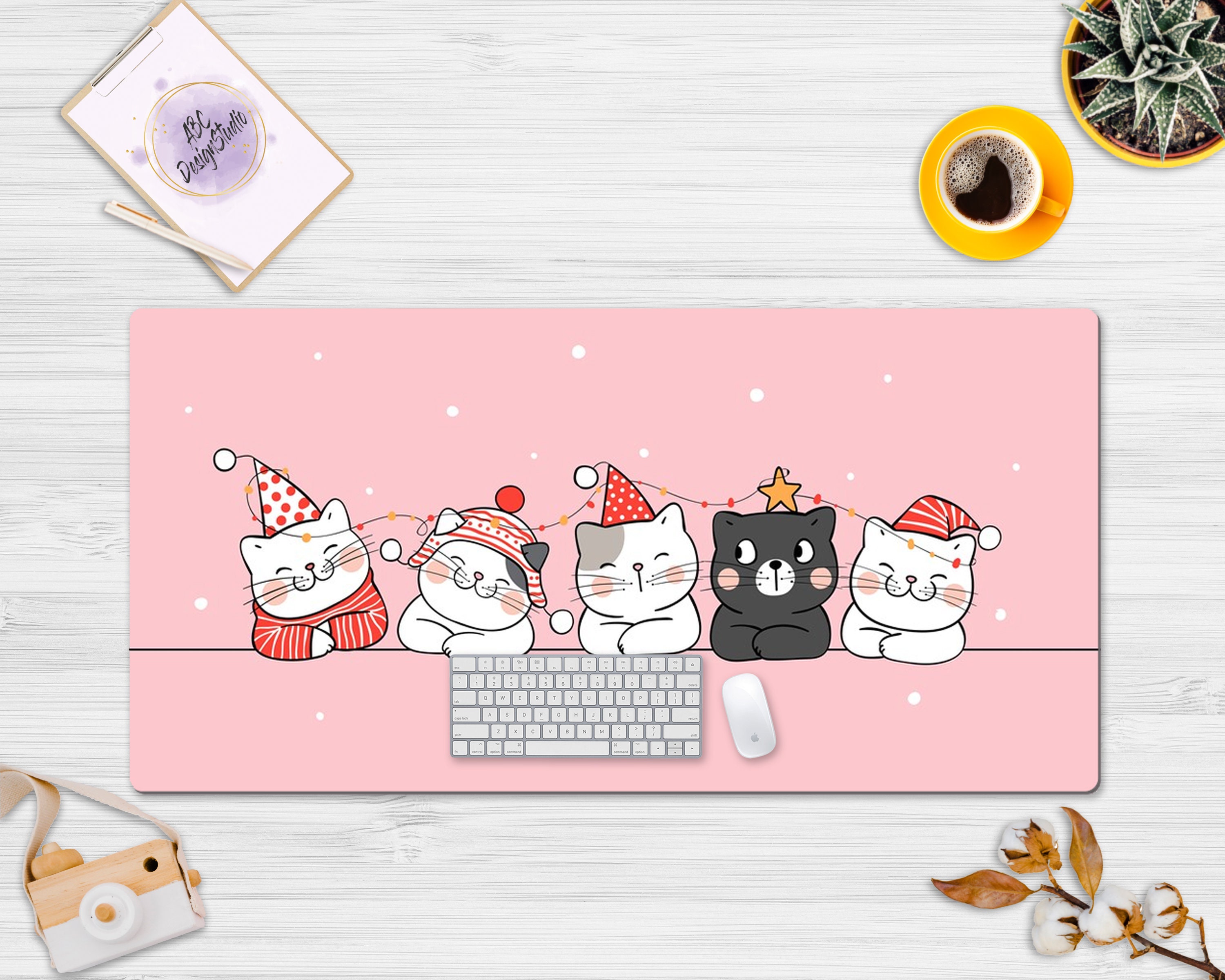 Party Cats Cute Pink Desk Mat Cute Desk Pad Extra Large Desk | Etsy