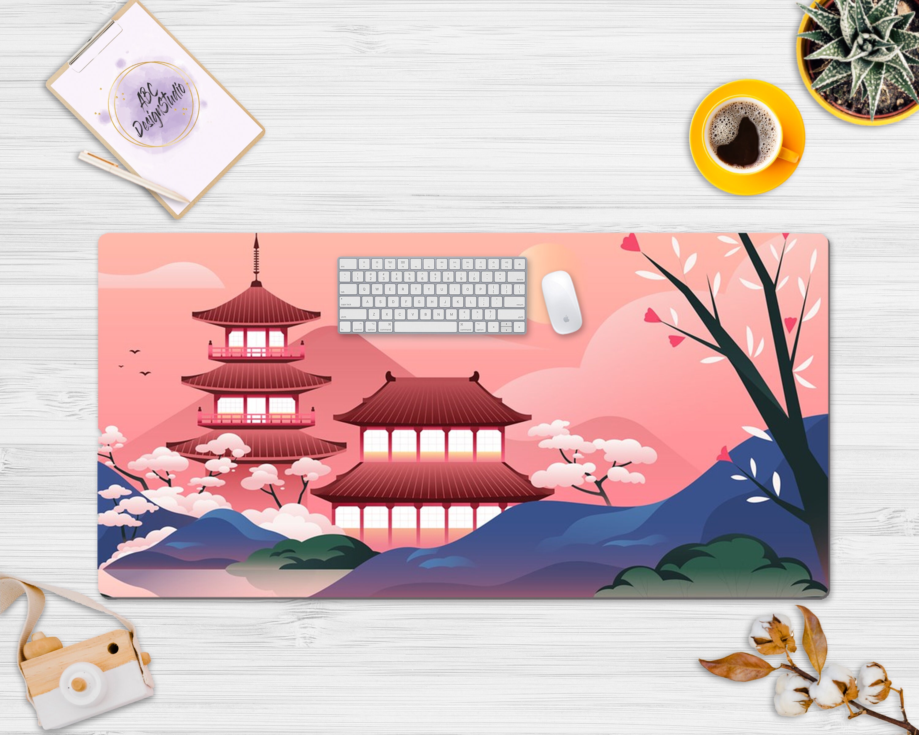 Gradient Japanese Temple With Lake Desk Mat Extra Large Desk - Etsy