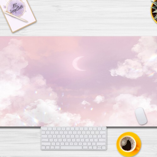 Pastel Watercolor Sky Pink Cute Desk Mat Cute Desk Pad Extra | Etsy