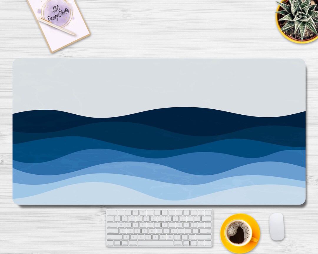 Blue Boho Pastel Wave Pattern Desk Mat Boho Desk Mat Cute - Etsy