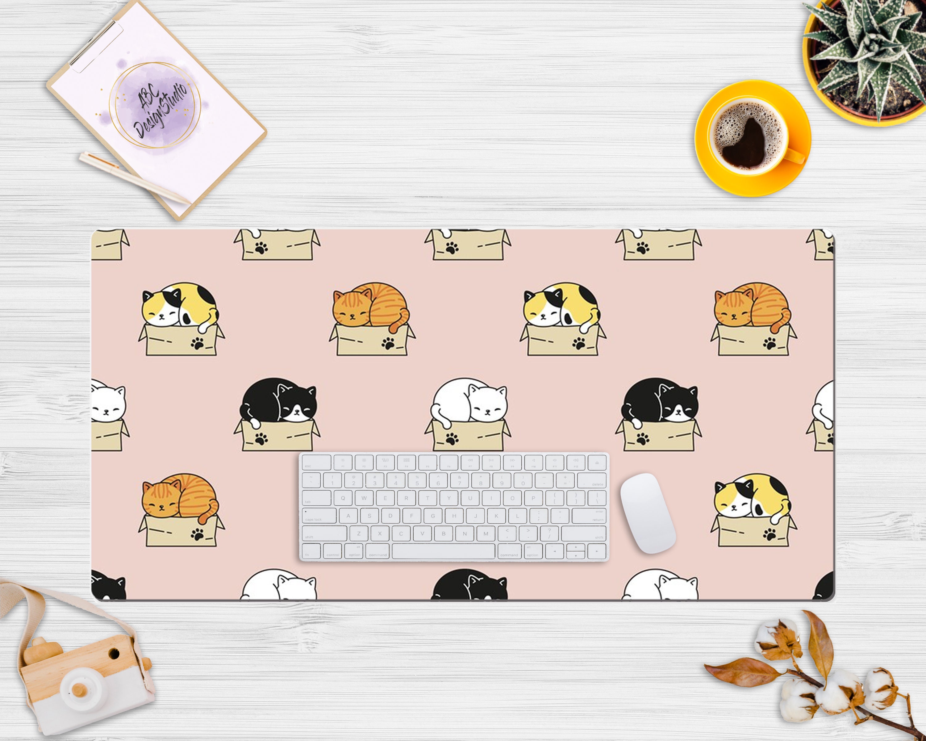 Sleeping Cats Cute Pink Desk Mat Desk Mat Desk Mat Cute | Etsy