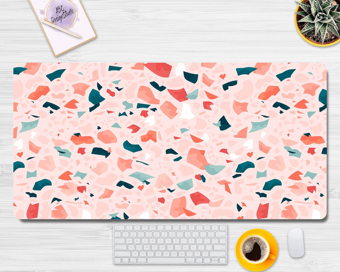 Pink Terrazzo Pattern Desk Mat, Pink Marble Desk Mat, Cute Desk Pad ...
