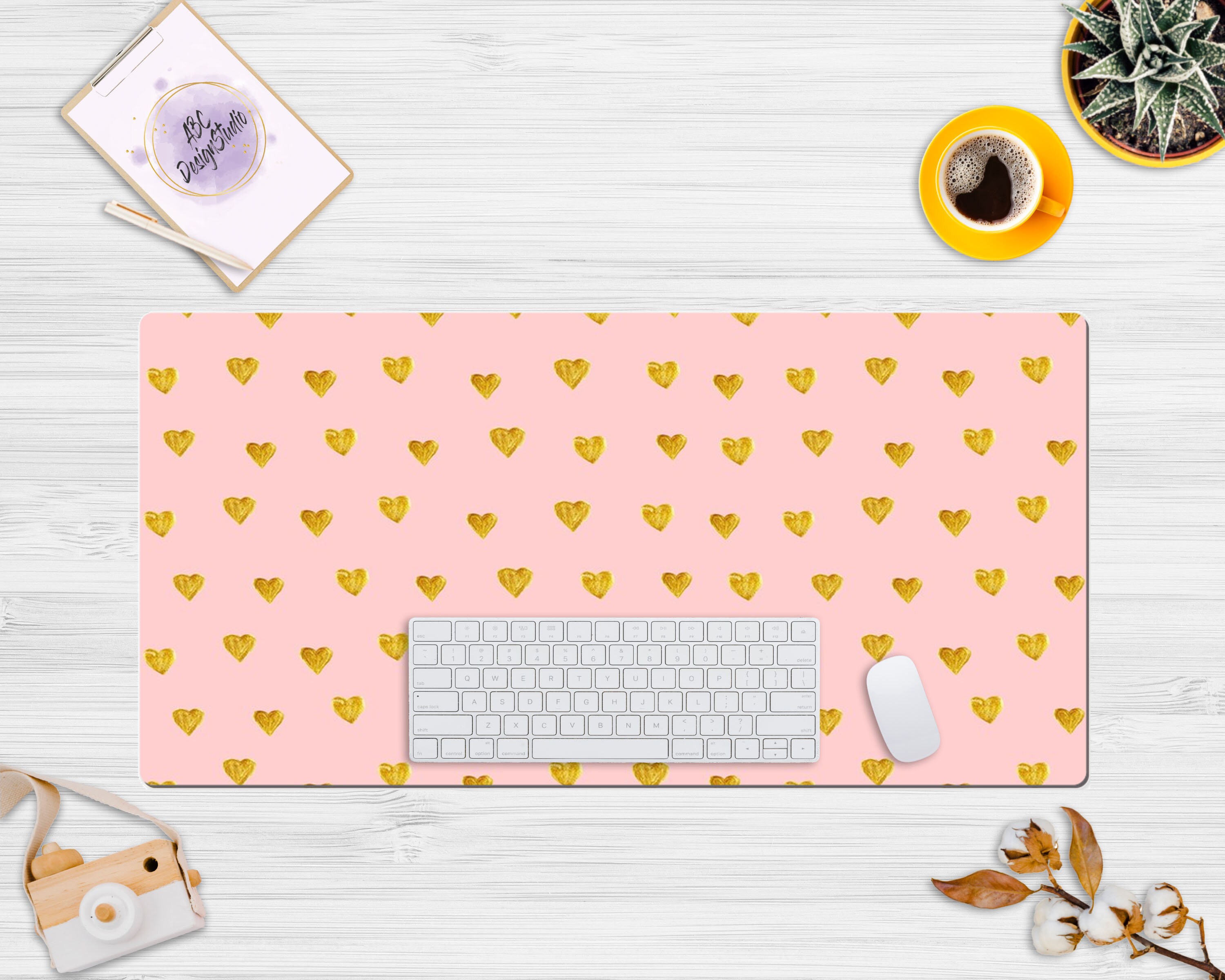 Golden Hearts Glitter Pink Desk Mat Cute Large Cute Desk Pad | Etsy