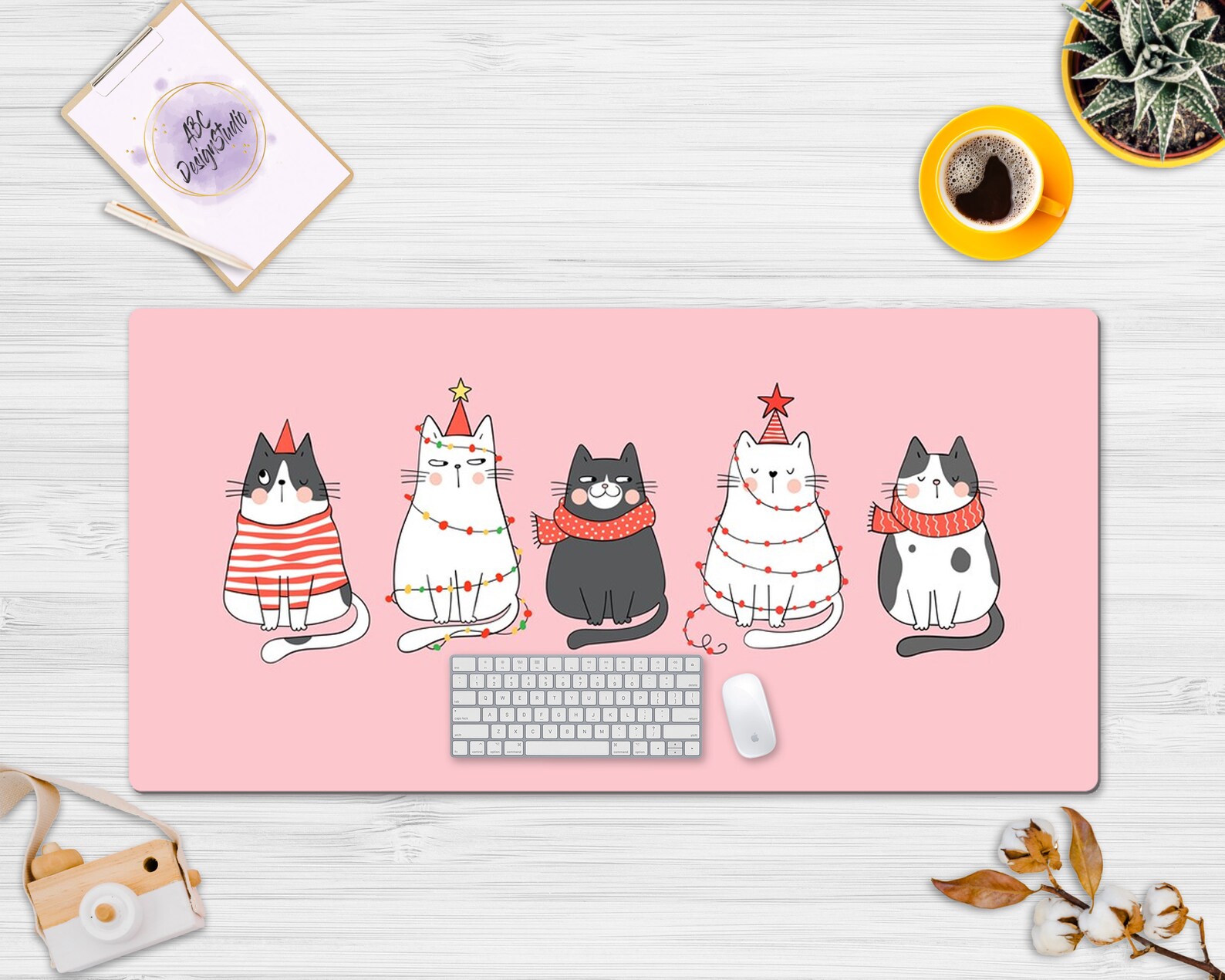 Party Cats Pink Cute Desk Mat Cute Desk Pad Extra Large Desk - Etsy