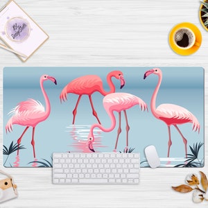 Pink Flamingos Blue Background Desk Mat, Cute Desk Pad, Extra Large ...