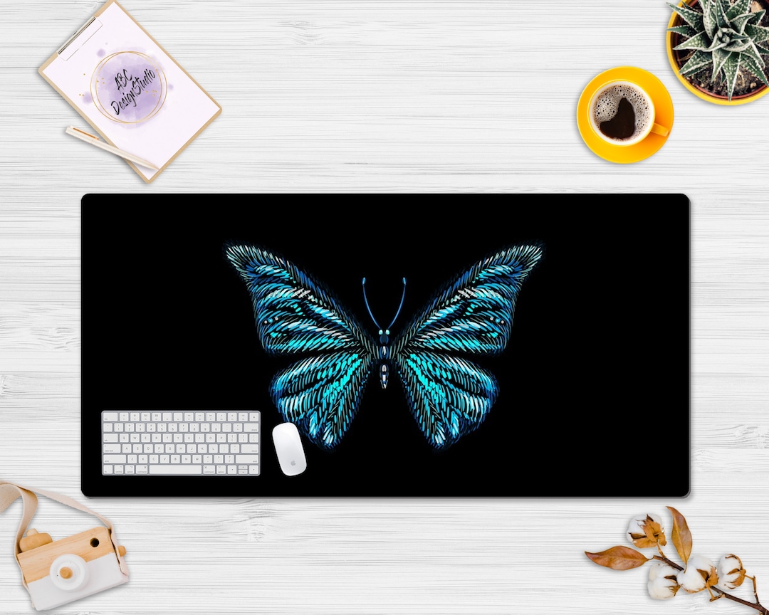 The Blue and Black Butterfly Desk Mat Extra Large Desk Mat - Etsy