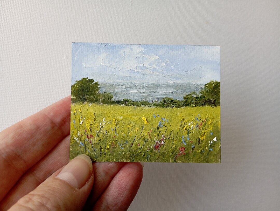 Meadow Painting Original Artwork Small Landscape by Sanaoriginalart - Etsy