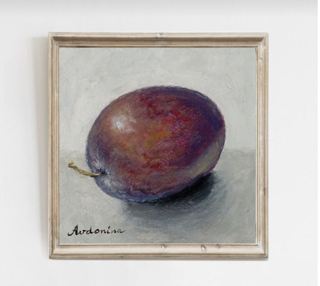 Plum Painting Original Artwork Fruit Still Life 4 by 4 - Etsy