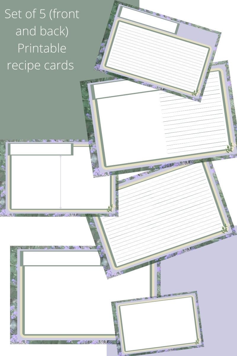 Printable Recipe Cards Lavender Theme - Etsy