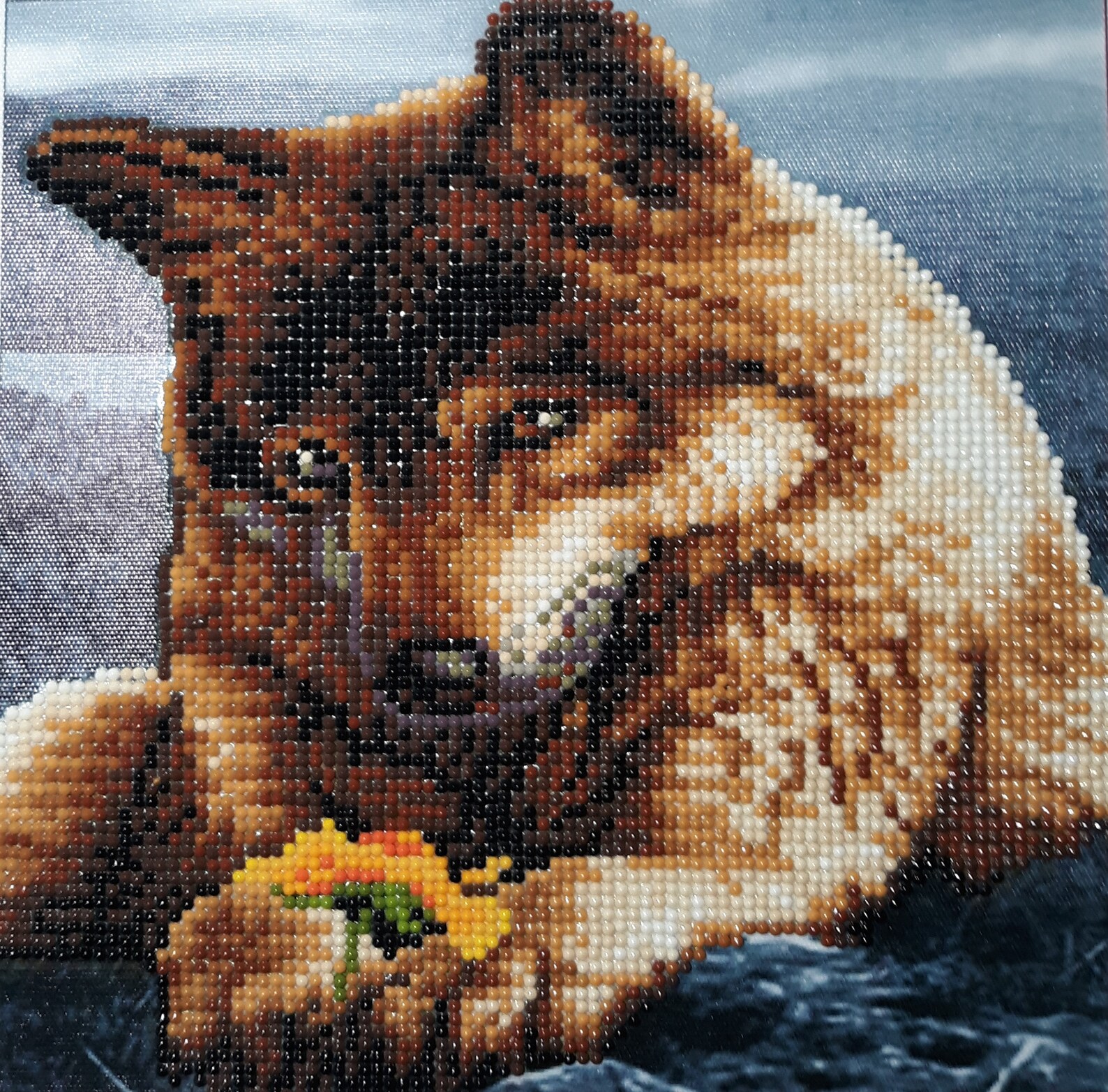 Wolf With Daisy Completed 5D Diamond Painting - Etsy