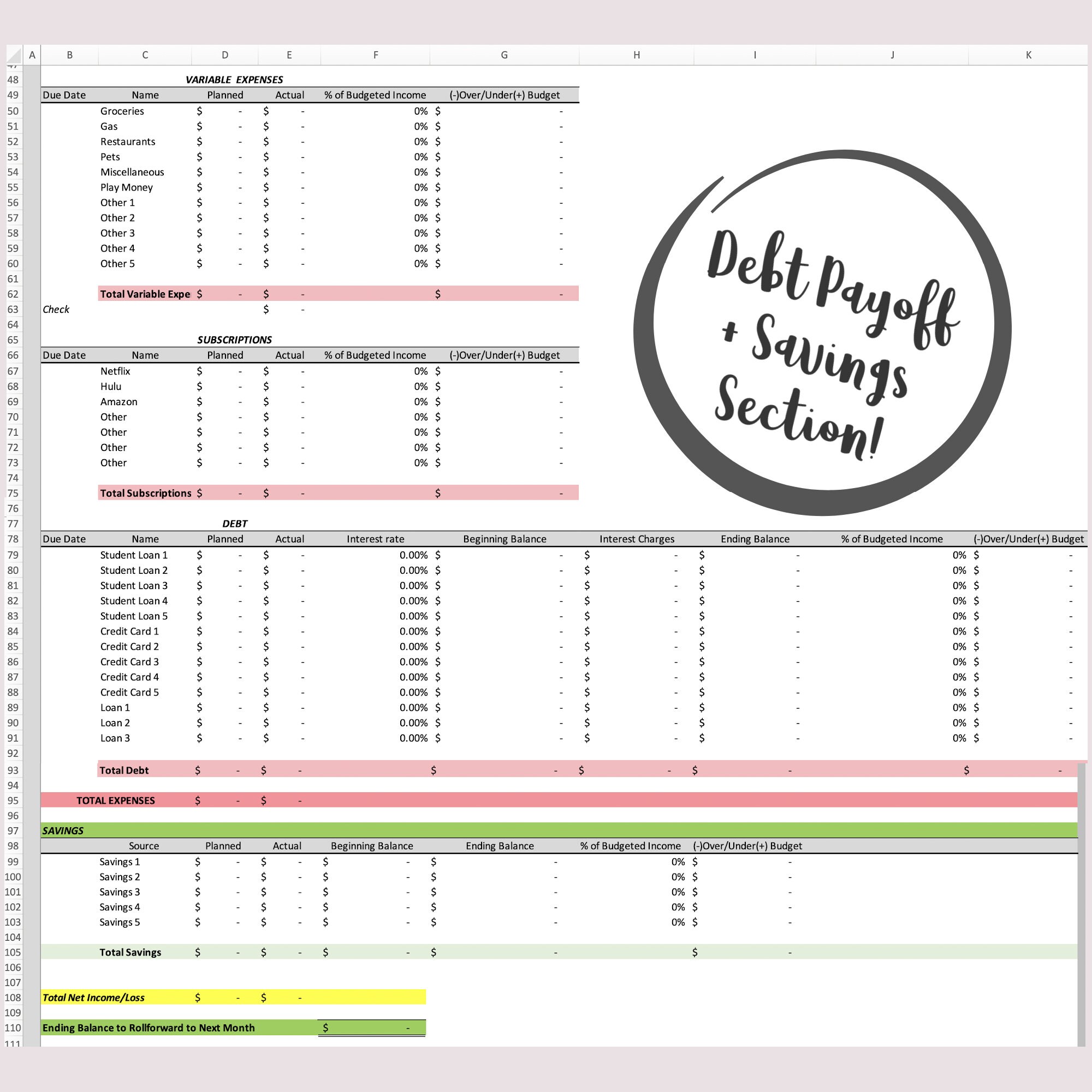 Extended 12 Month Linked Budget Template | Zero-based Budget | Budget ...
