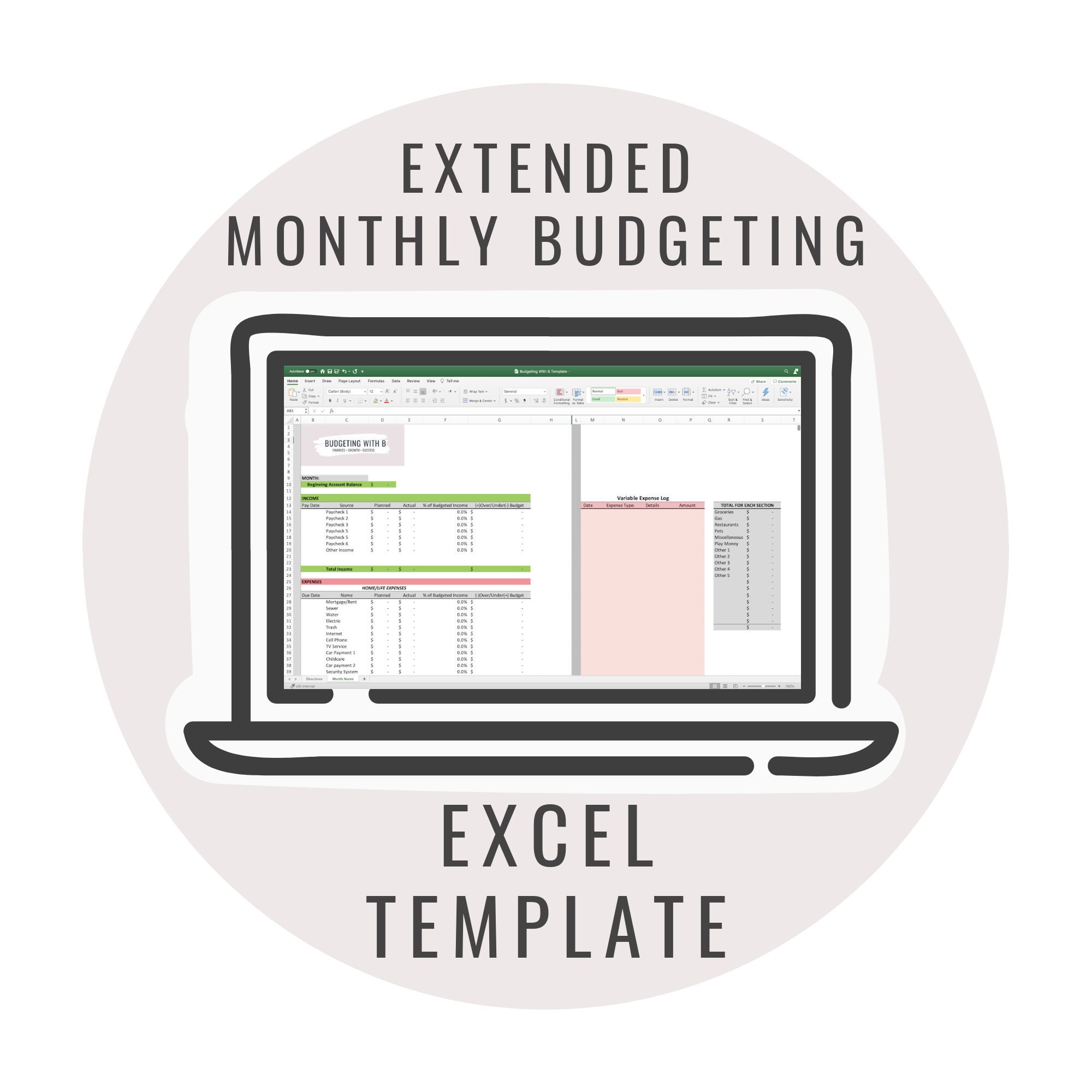 Extended 12 Month Linked Budget Template | Zero-based Budget | Budget ...