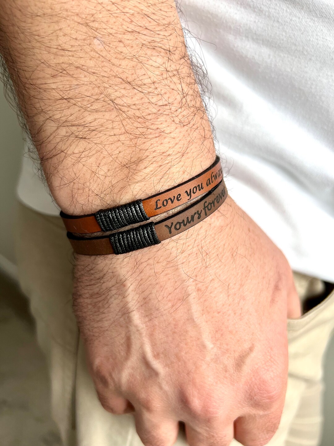 Custom Leather Men's Bracelet, Father's Day - Etsy