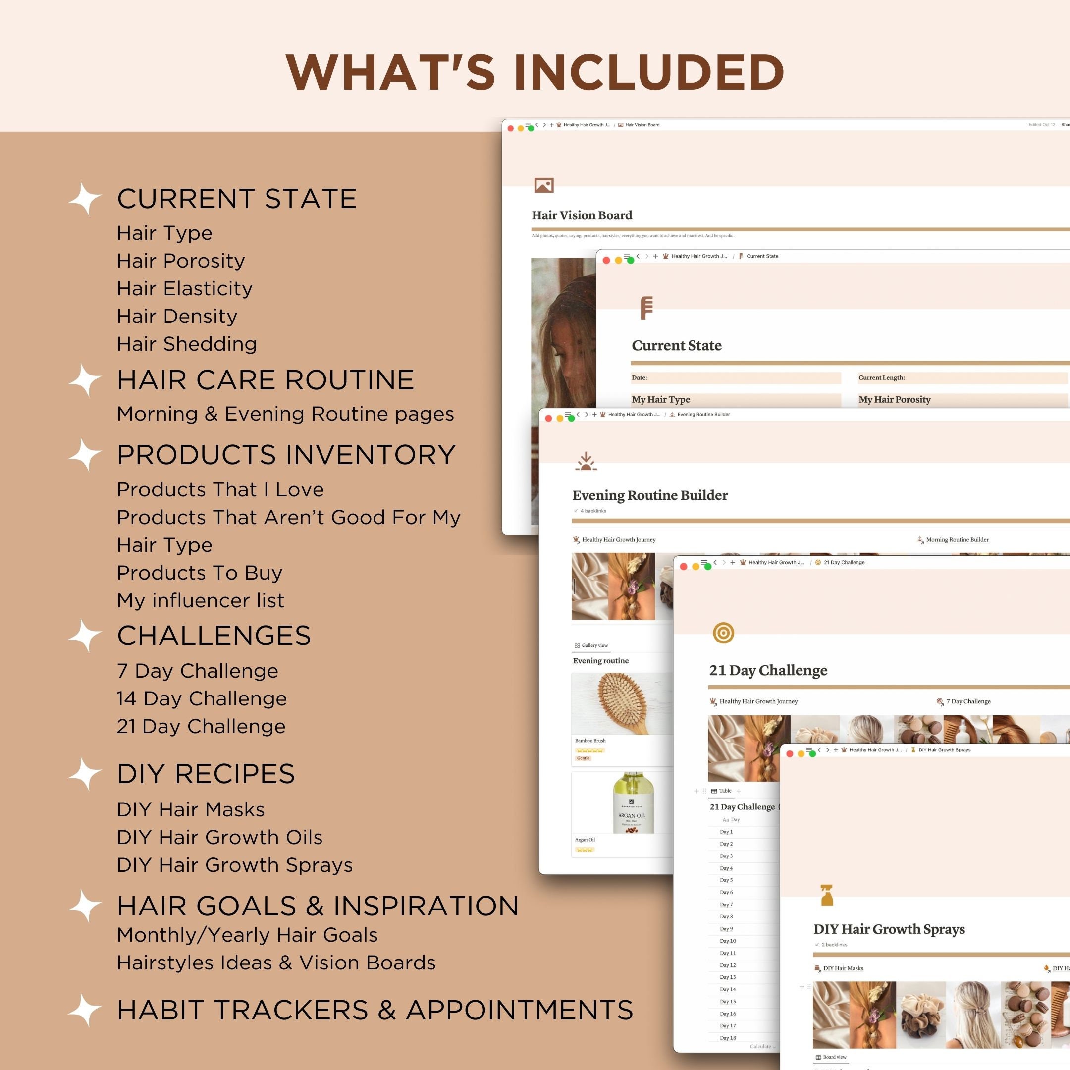 Hair Care Notion Planner, Beauty Hair Planner, Hair Tracker, Digital ...