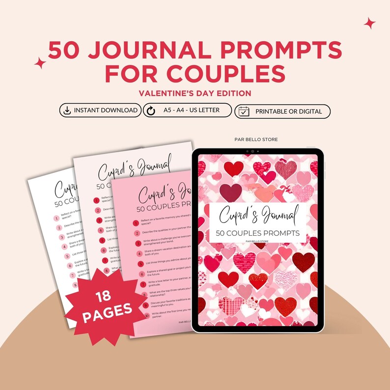 50 Journal Prompts for Couples as Valentine's Day Gift, Digital Writing ...