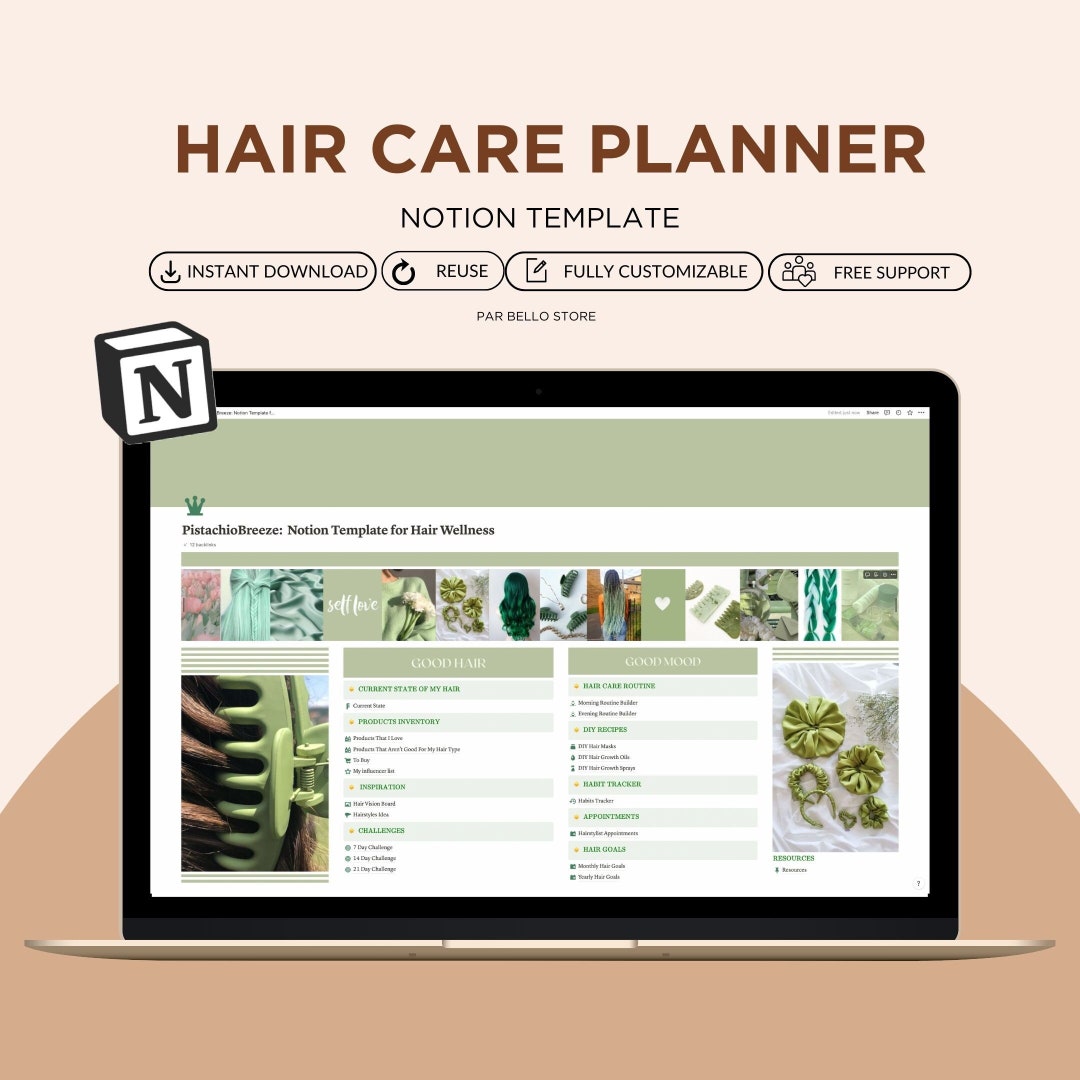 Personalised Hair Care Planner, Beauty Notion Planner, Custom Hair Care ...