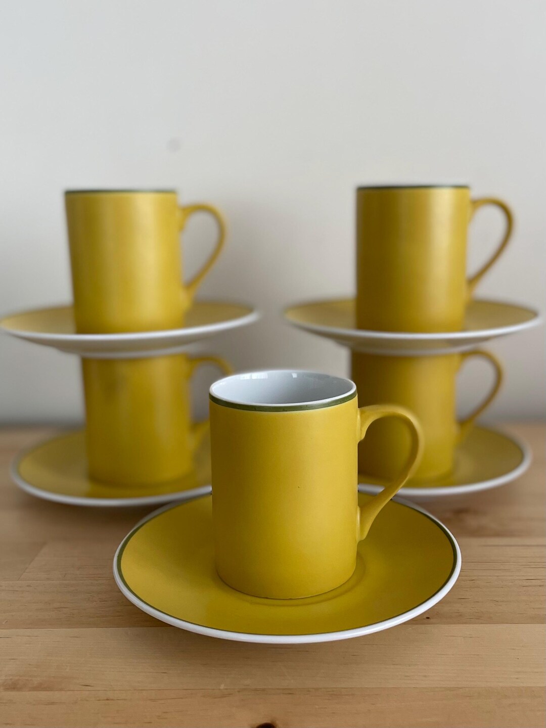 Set of 5 Schmid Kreglinger Mustard Yellow Cup & Saucers Kelco Japan ...