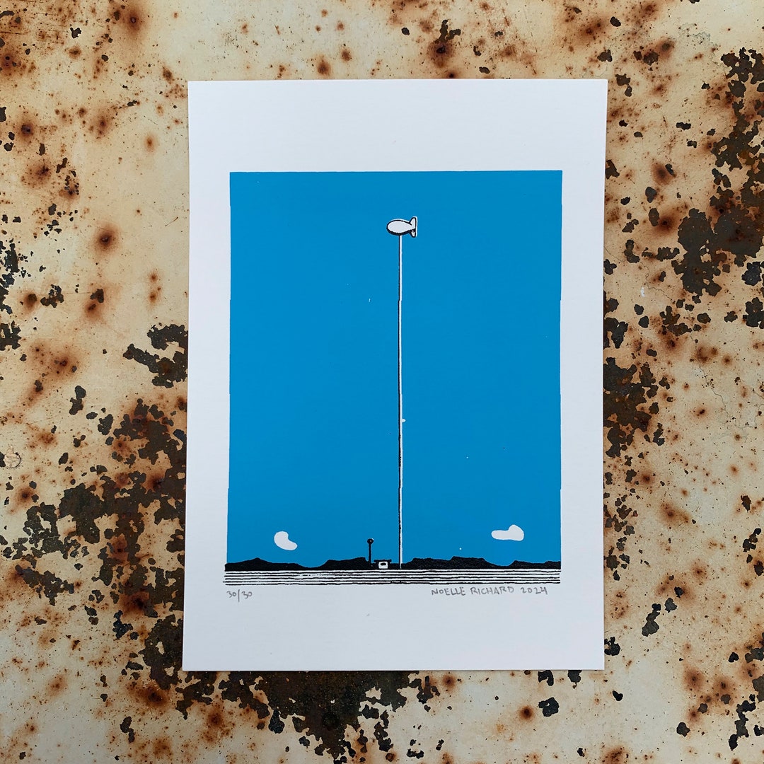Weather Balloon Surveillance Ballon Print - 5x7" Hand-printed Black and ...