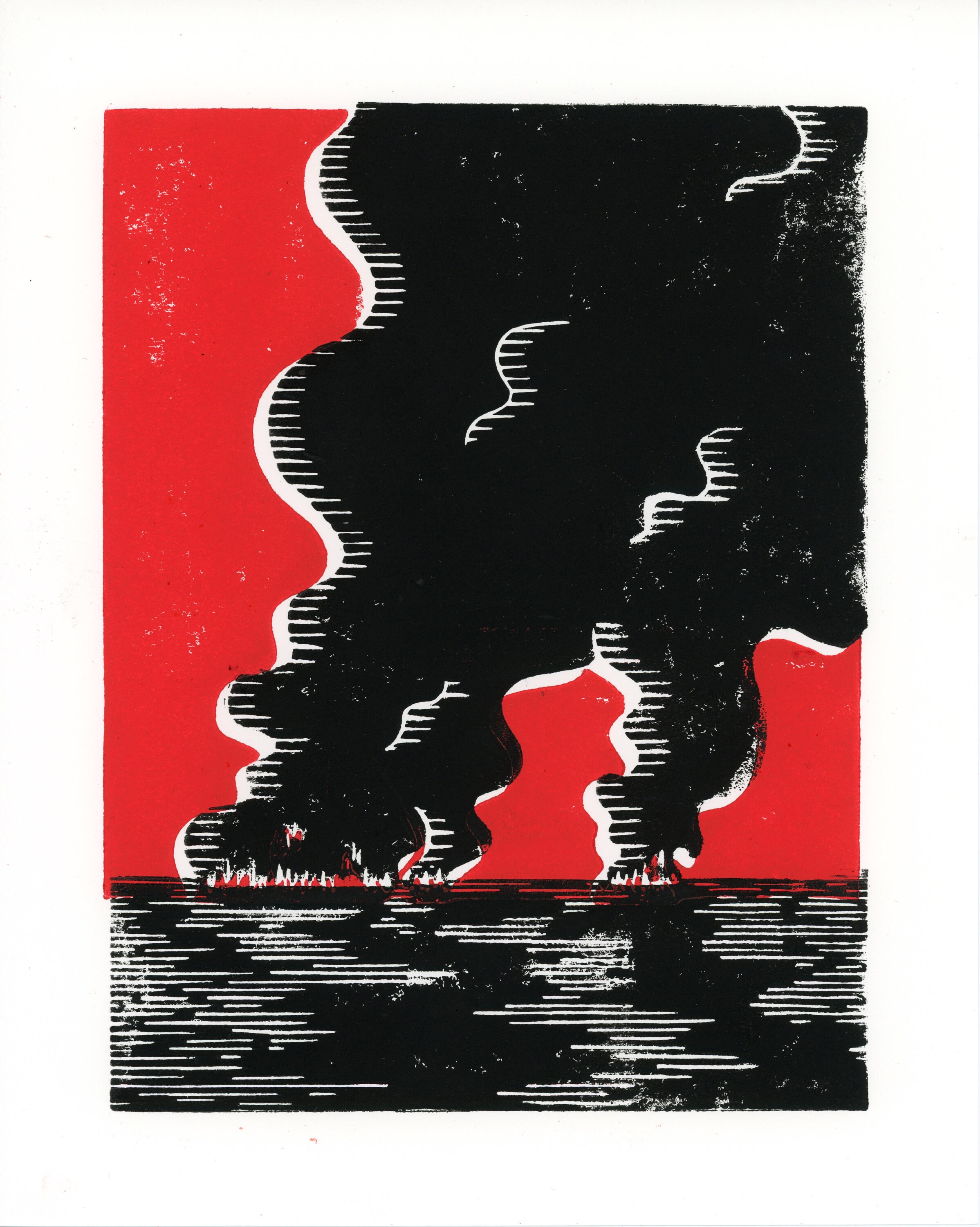 Smoke Plume Over Water - 8x10 Linocut Linoleum Block Print - Etsy