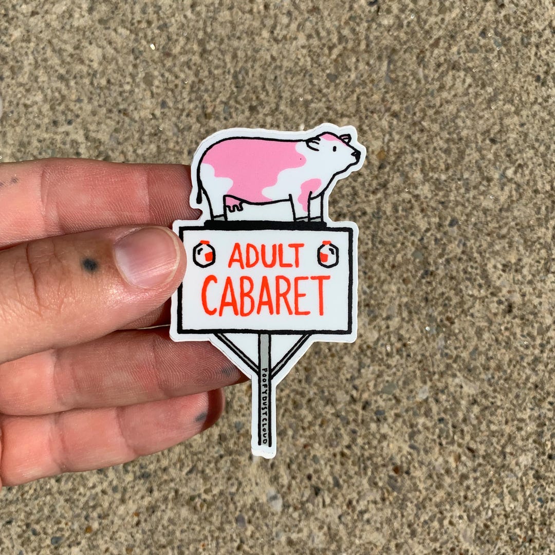 Adult Cabaret Sign With Cow Roadside Attraction Sticker - Etsy