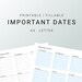 A4 Letter Inserts, Yearly Important Dates Printable, Birthday ...