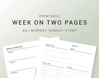 Personal Weekly Planner Printable Week on Two Pages - Etsy