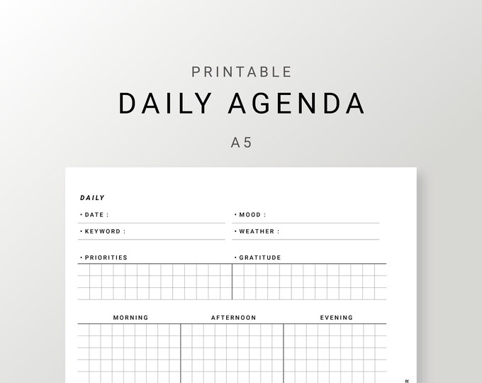 A5 Daily Agenda Printable Inserts, Undated Day on One Page, Schedule ...