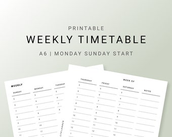 A5 Inserts Weekly Timetable Printable Hourly Schedule | Etsy