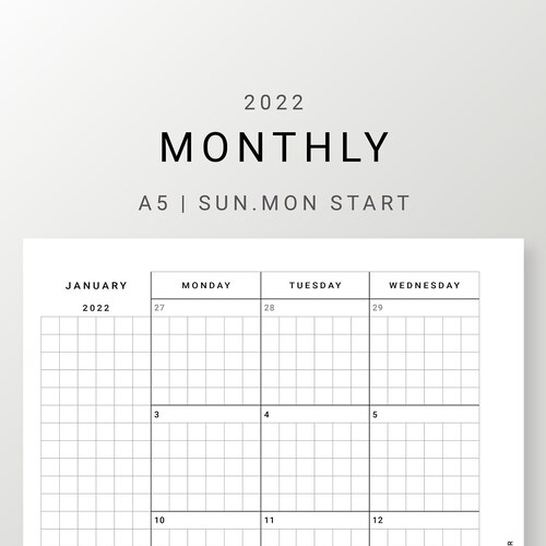 2022 Monthly Planner A5 Inserts Full Dated Month on Two Pages - Etsy