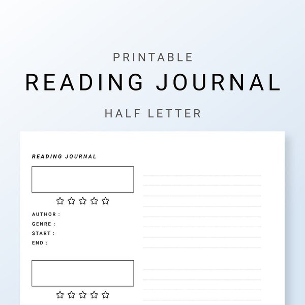 Half Letter Reading Journal Printable Inserts, Book Review Log Minimal ...