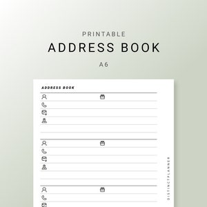 A6 Address Book Printable Inserts, Contact List Template Planner Refill ...