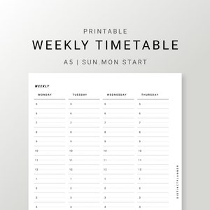 A5 Inserts, Weekly Timetable Printable, Hourly Schedule Agenda, 5 Am ...