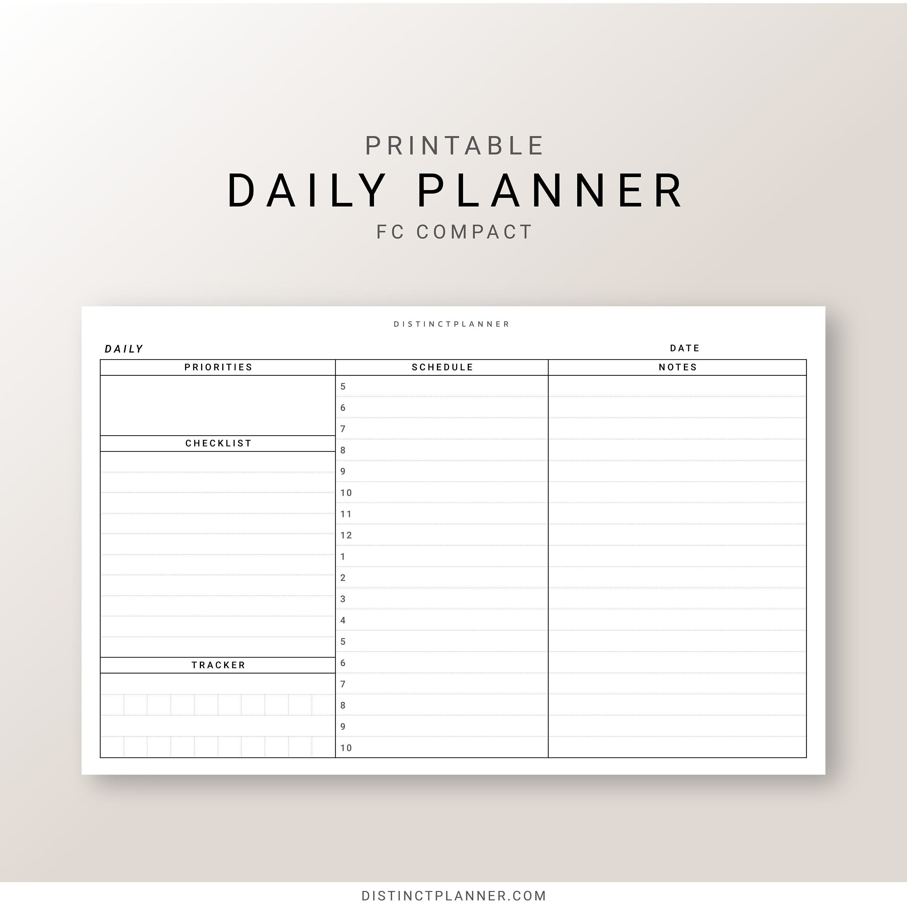 FCC Inserts, Daily Planner Printable Horizontal Layout, Daily on One ...