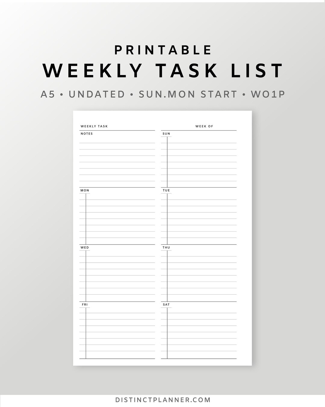 A5 | Weekly Task List Printable | Undated To-do Check List for ...