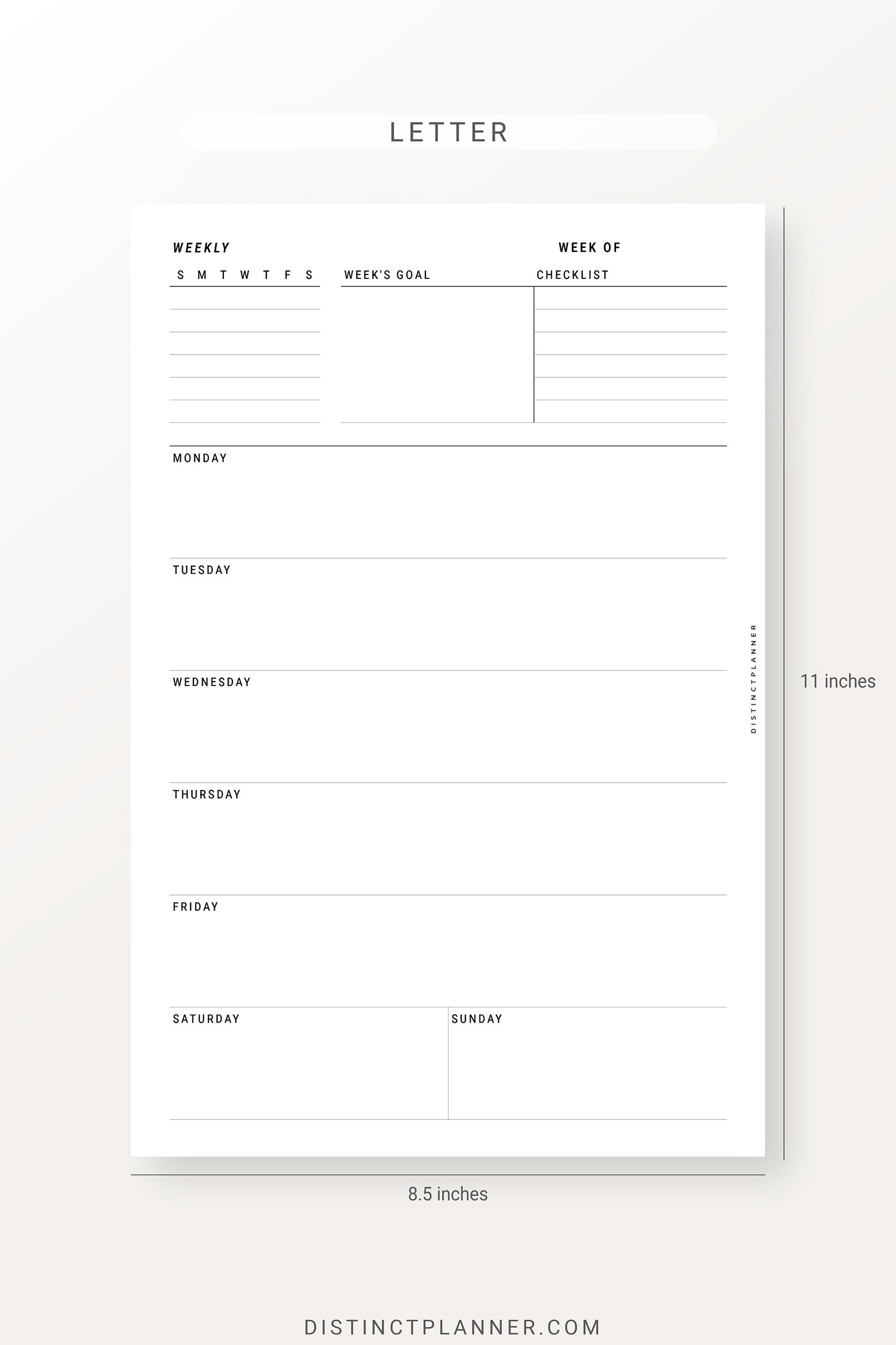 A4 Letter Inserts, Undated Weekly Planner Printable, Week on 1 Page ...