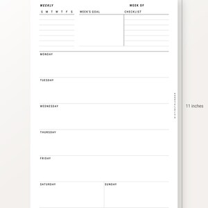 A4 Letter Inserts, Undated Weekly Planner Printable, Week on 1 Page ...