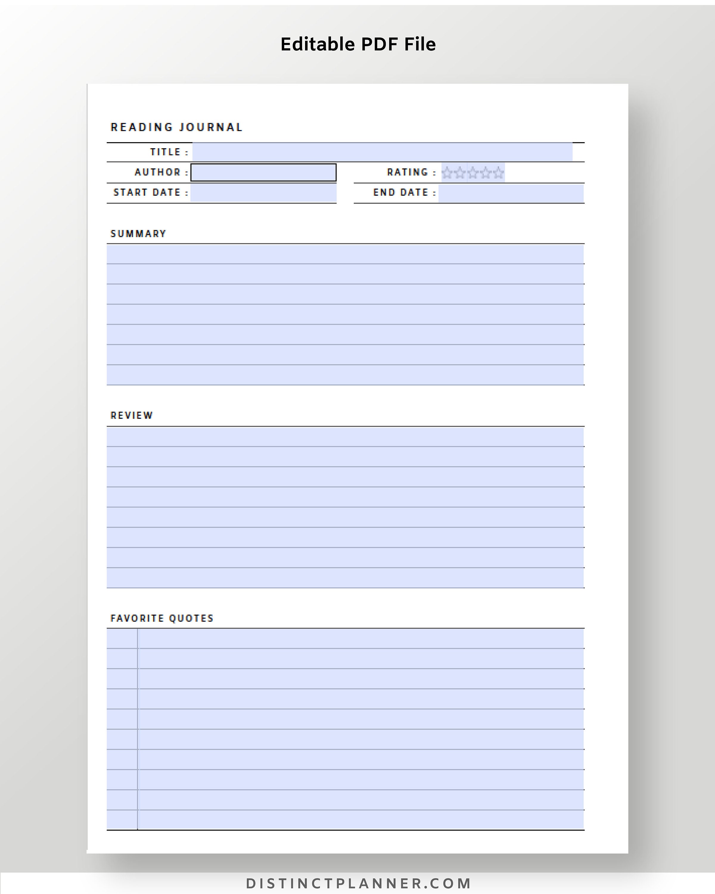 A5 Reading Journal Printable Editable | Book Review Template PDF | Book ...
