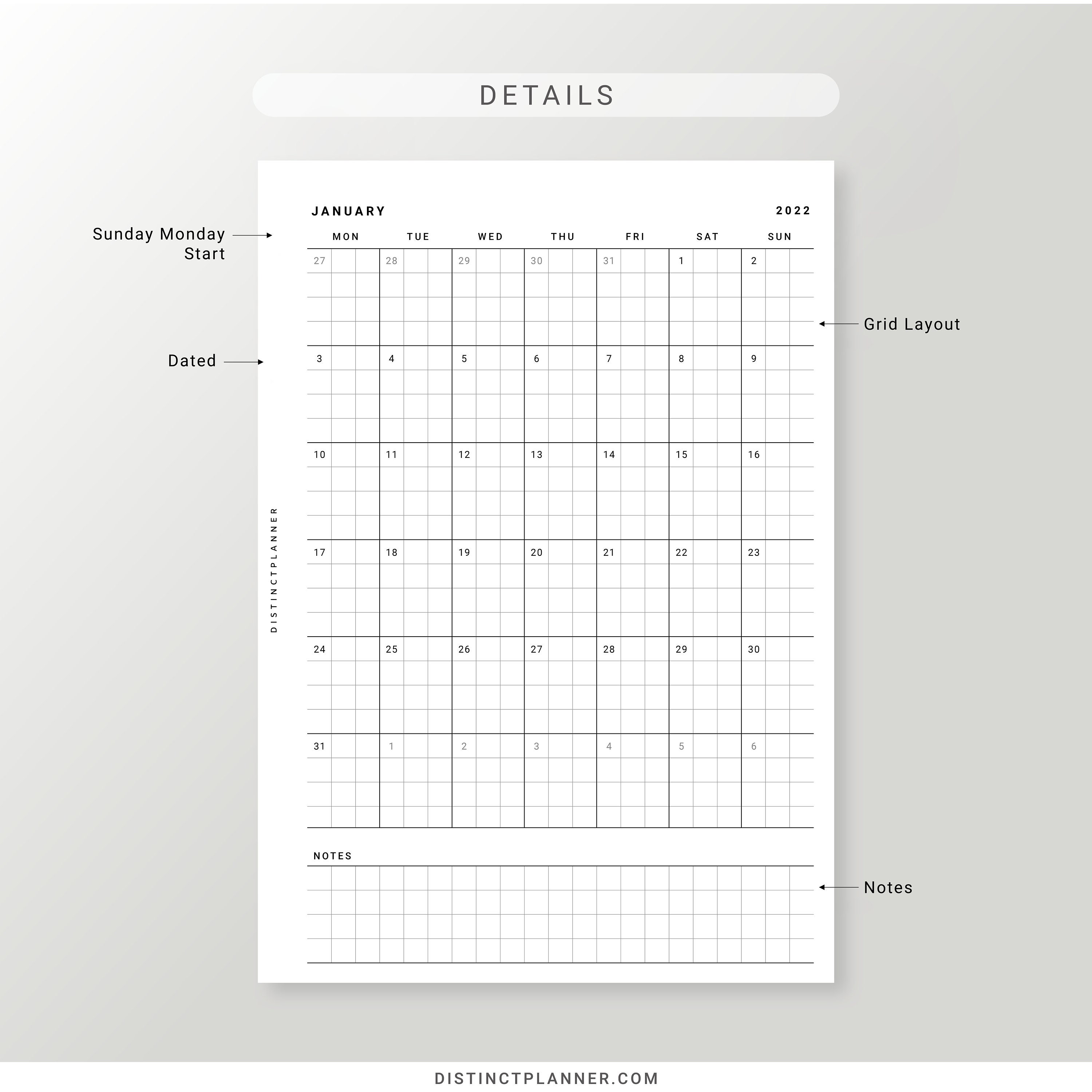 2022 Monthly Planner Printable Inserts, Dated Month on One Page for ...