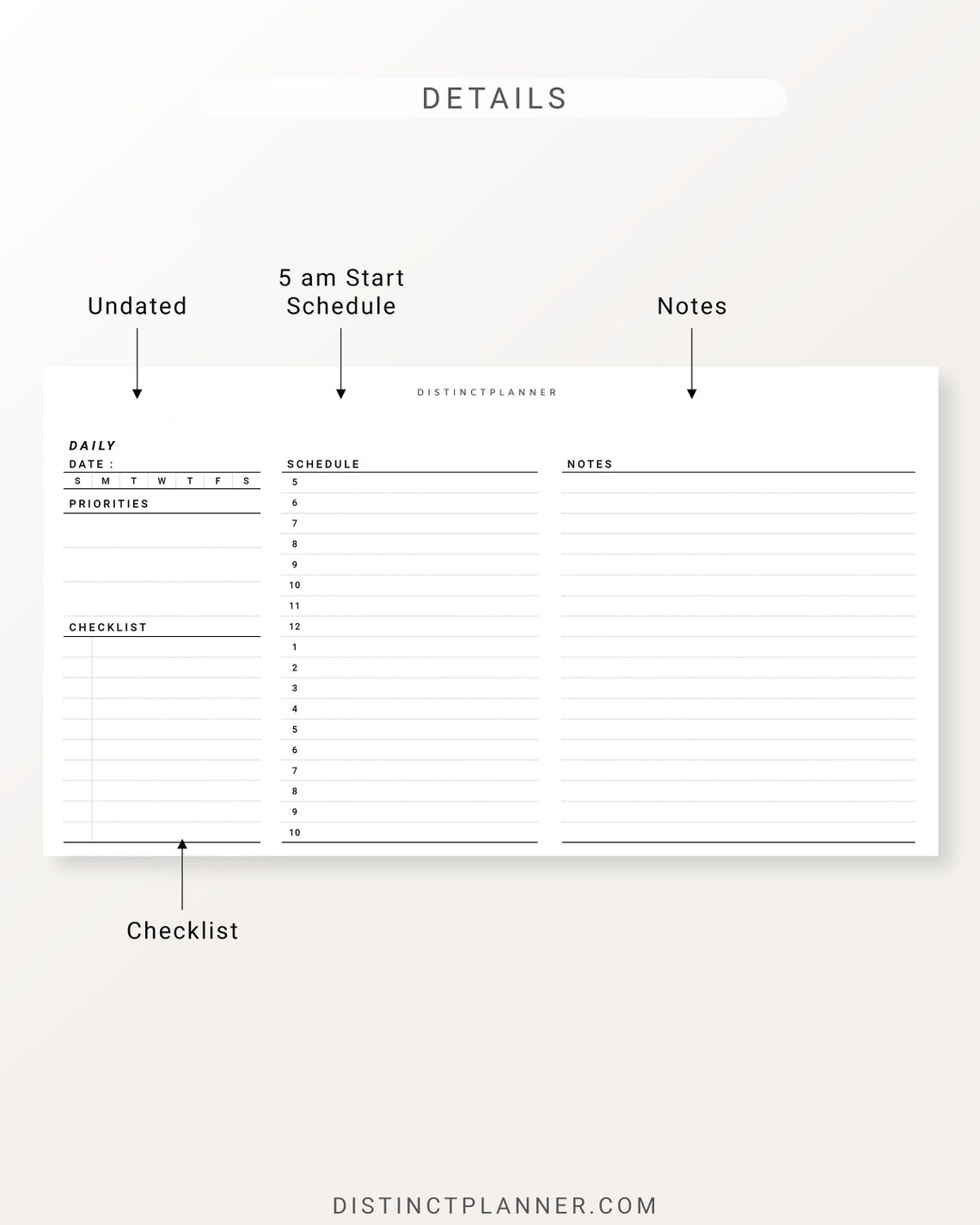 Personal Daily Horizontal Planner Printable, Undated Daily Journal for ...