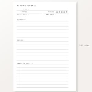 A6 Reading Journal Printable Editable | Book Review Template PDF | Book ...