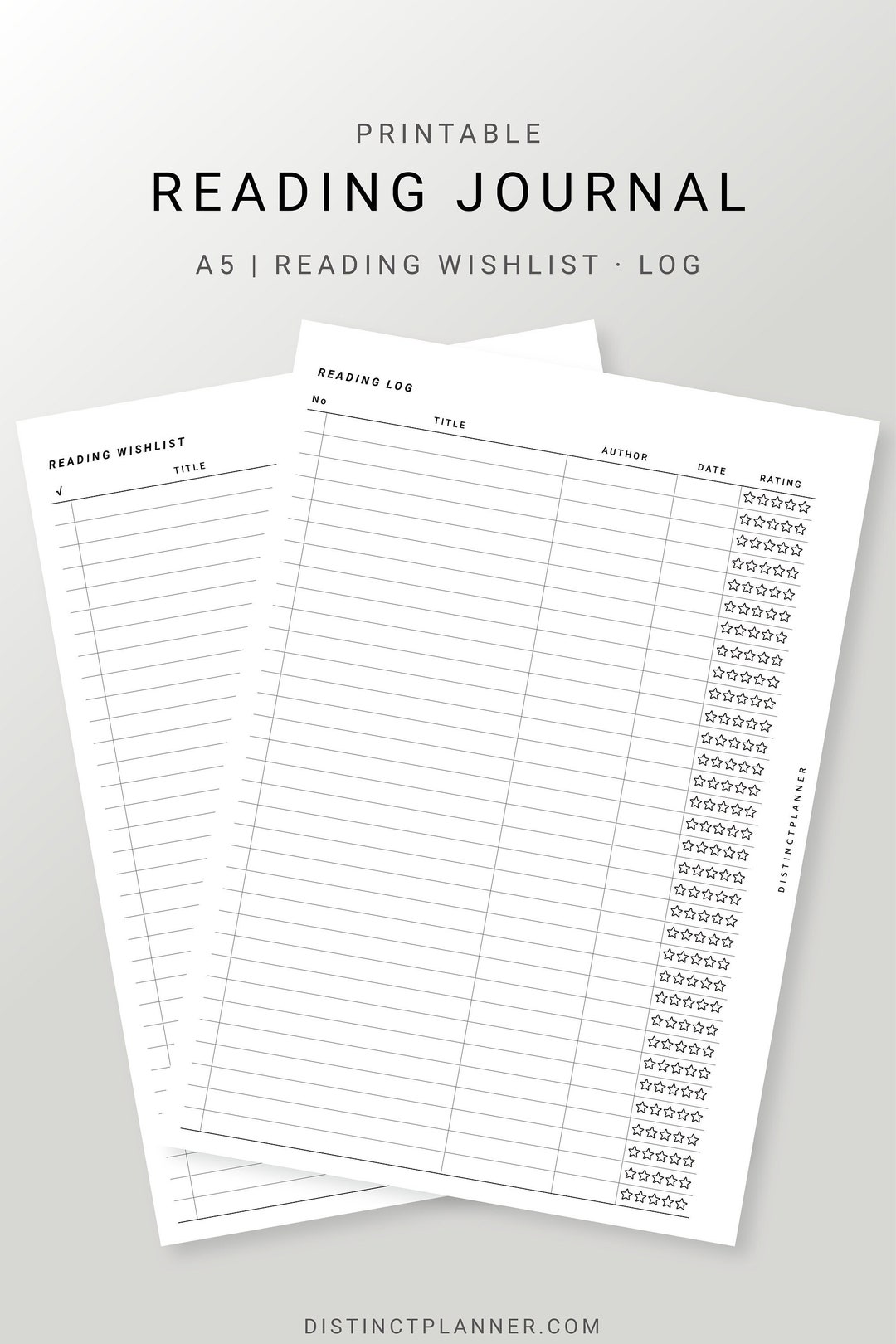 A5 Inserts, Reading Log & Wishlist Printable Planner Template, Book ...